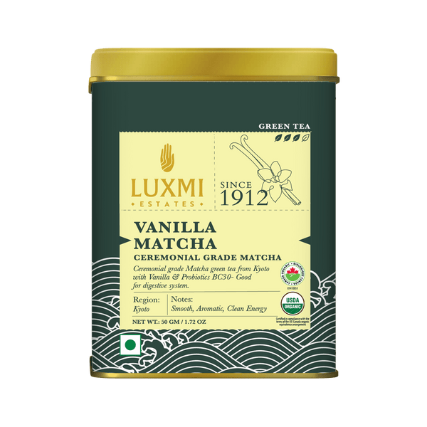 Matcha Vanilla with Probiotics, 50gm | Organic Green Tea – Luxmi Estates